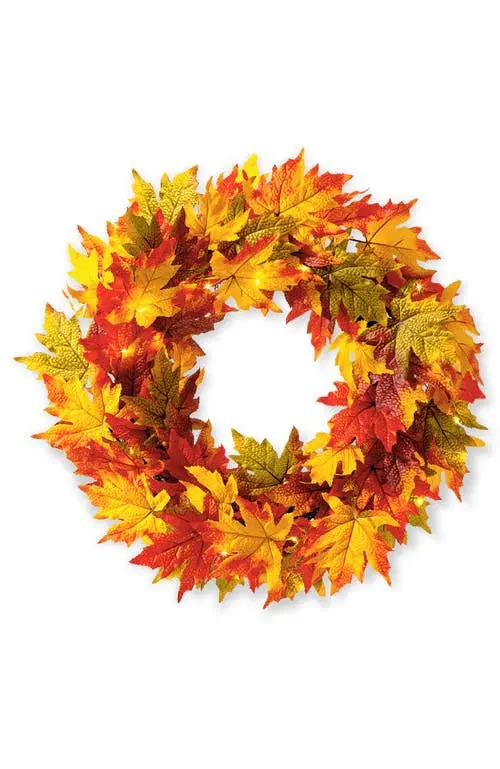 GLITZHOME 24"d Fall Lighted Maple Leaves Wreath With Timer