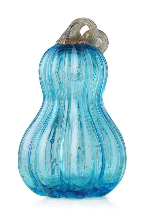 GLITZHOME Fall Glass Gourd Pumpkins With Glitter - Blue