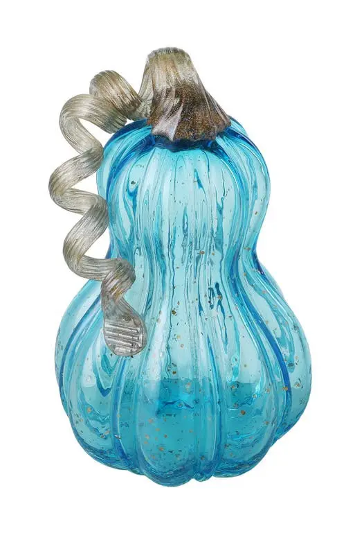 GLITZHOME Fall Glass Gourd Pumpkins With Glitter - Blue