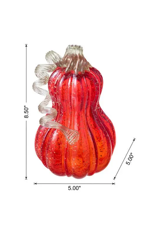 GLITZHOME Fall Glass Gourd Pumpkins With Glitter - Red