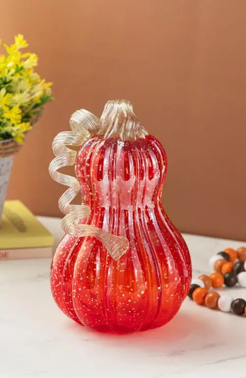 GLITZHOME Fall Glass Gourd Pumpkins With Glitter - Red