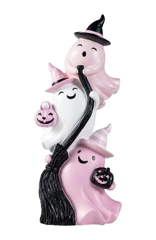 GLITZHOME Halloween Polyresin Stacked Ghost Table Decor - Pink