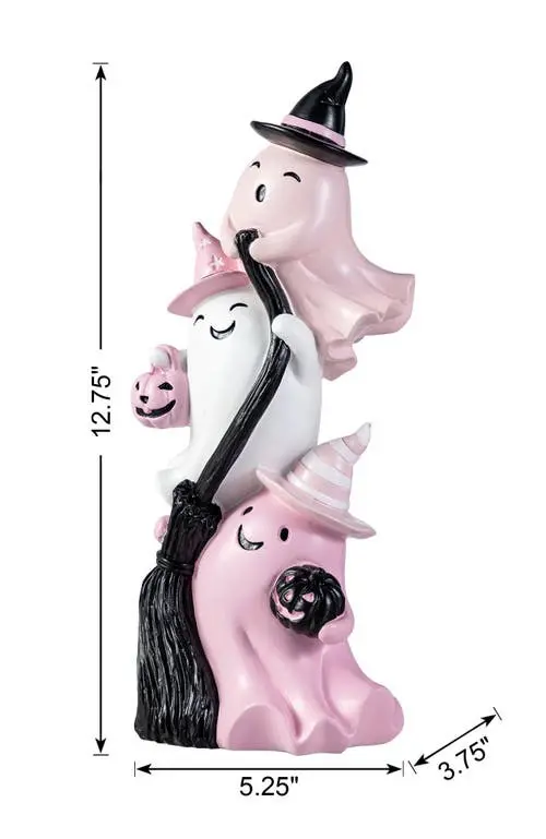 GLITZHOME Halloween Polyresin Stacked Ghost Table Decor - Pink