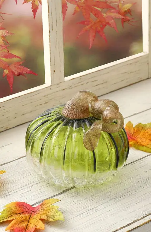 GLITZHOME Crackle Glass Short Pumpkins - Green