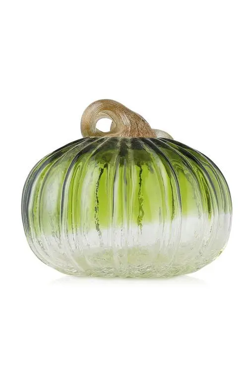 GLITZHOME Crackle Glass Short Pumpkins - Green