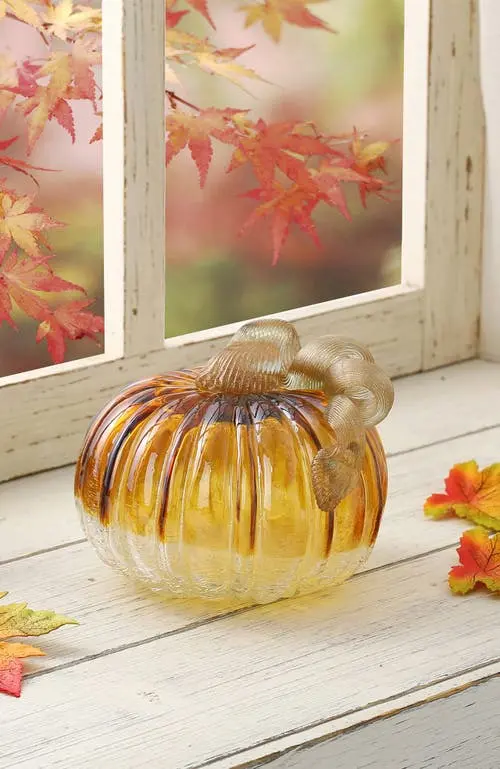 GLITZHOME Crackle Glass Short Pumpkins - Orange