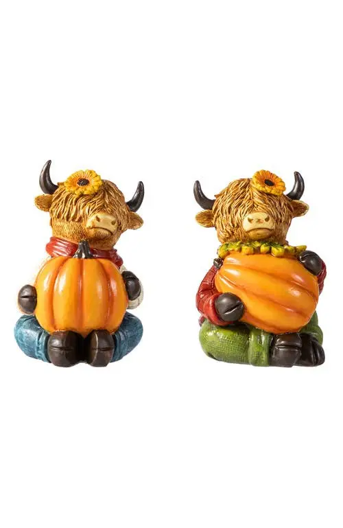 GLITZHOME Set Of 2 Fall Resin Highland Cow Table Decor - Orange