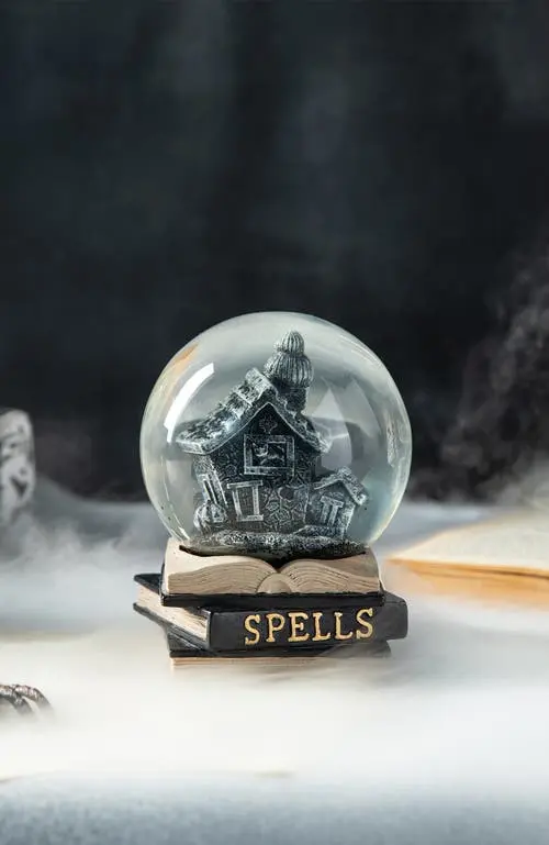 GLITZHOME 100mm Halloween Polyresin Haunted House Water Globe