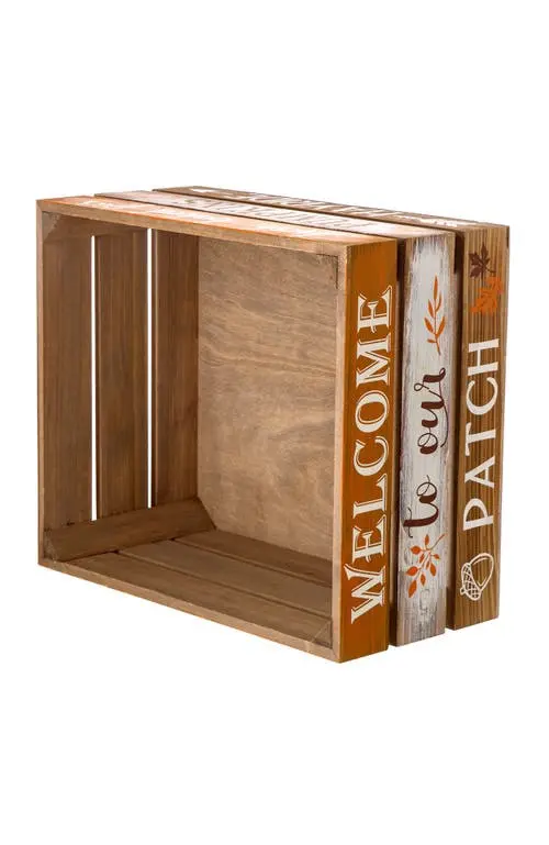 GLITZHOME Set Of 2 Wooden Pumpkin Crates Table Decor