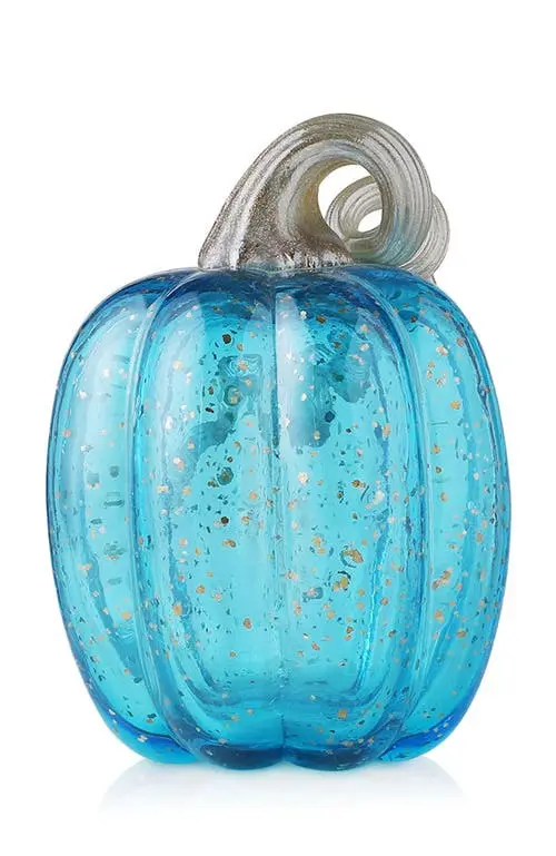 GLITZHOME Fall Multi-style Short Glass Pumpkins - Blue