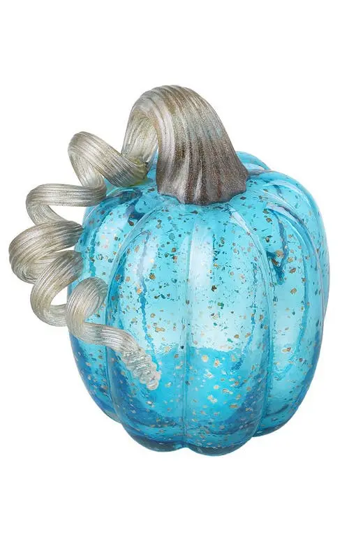 GLITZHOME Fall Multi-style Short Glass Pumpkins - Blue