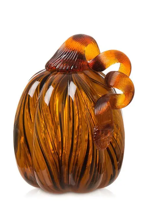 GLITZHOME Fall Multi-style Short Glass Pumpkins - Brown