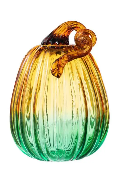 GLITZHOME Fall Multi-style Short Glass Pumpkins - Green