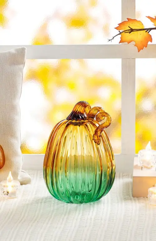 GLITZHOME Fall Multi-style Short Glass Pumpkins - Green