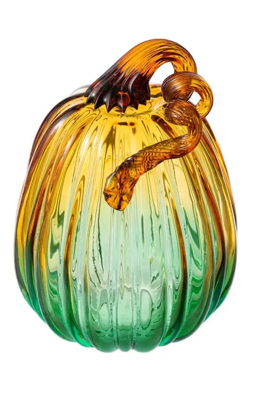 GLITZHOME Fall Multi-style Short Glass Pumpkins - Green