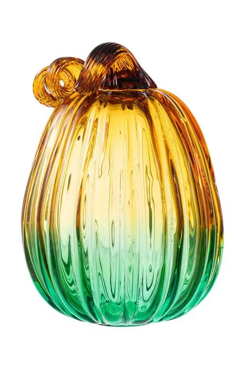 GLITZHOME Fall Multi-style Short Glass Pumpkins - Green