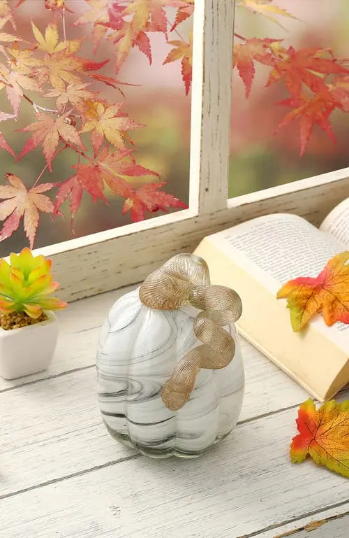 GLITZHOME Fall Multi-style Short Glass Pumpkins - Grey