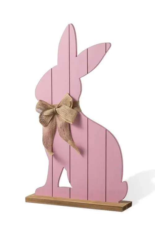 GLITZHOME Easter Wooden Bunny Porch Decor - Pink
