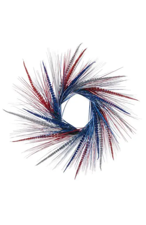 GLITZHOME 24"d Patriotic Americana Tinsel And Heather Wreath - Blue