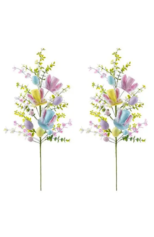 GLITZHOME Set Of 2 28"h Easter Glitter Egg Artificial Picks - Yellow