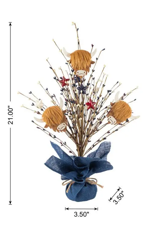 GLITZHOME 21"h Patriotic Americana Highland Cow And Berry Table Tree