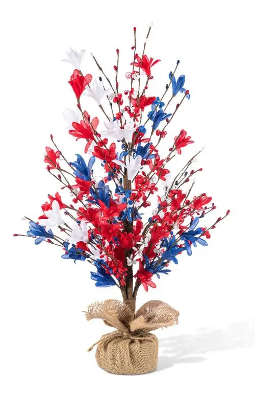GLITZHOME 21"h Patriotic Americana Floral Table Tree - Blue