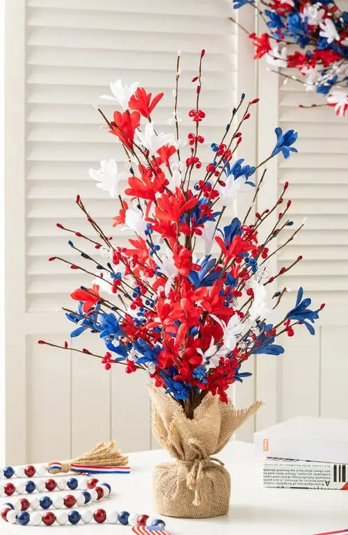 GLITZHOME 21"h Patriotic Americana Floral Table Tree