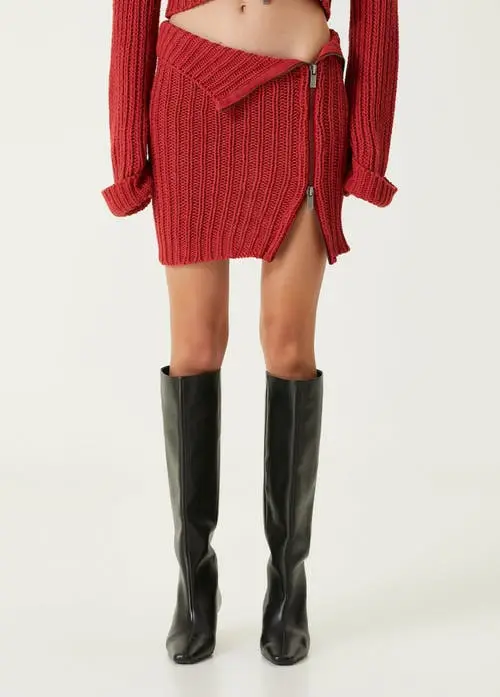 PCFG Cashmere Blend Zipped Knit Mini Skirt - Red
