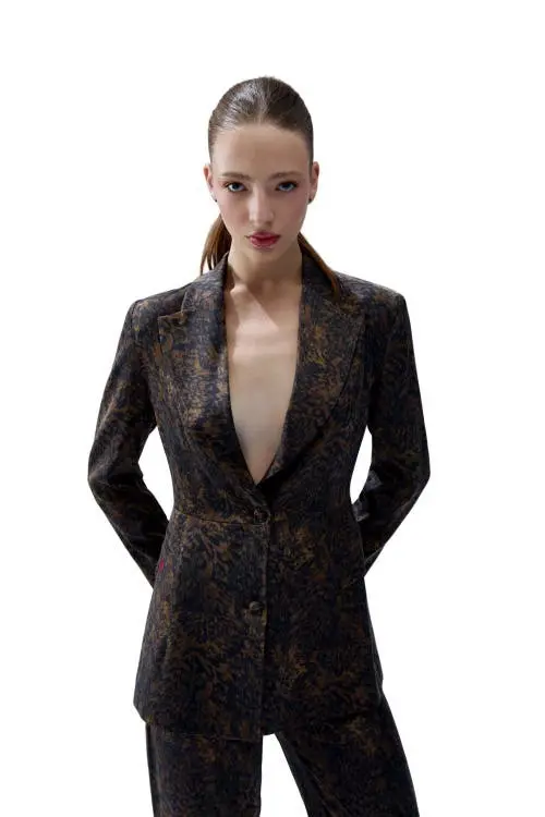 PCFG Print Long Jacket With Shoulder Pads - Leopard