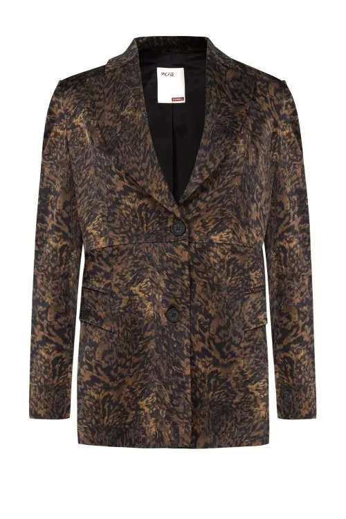 PCFG Print Long Jacket With Shoulder Pads - Leopard