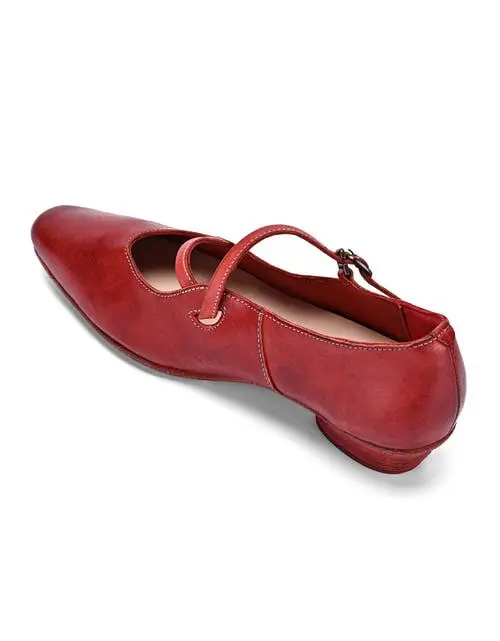 OLD TREND Ribbon Genuine Leather Mary Jane Heels - Brick