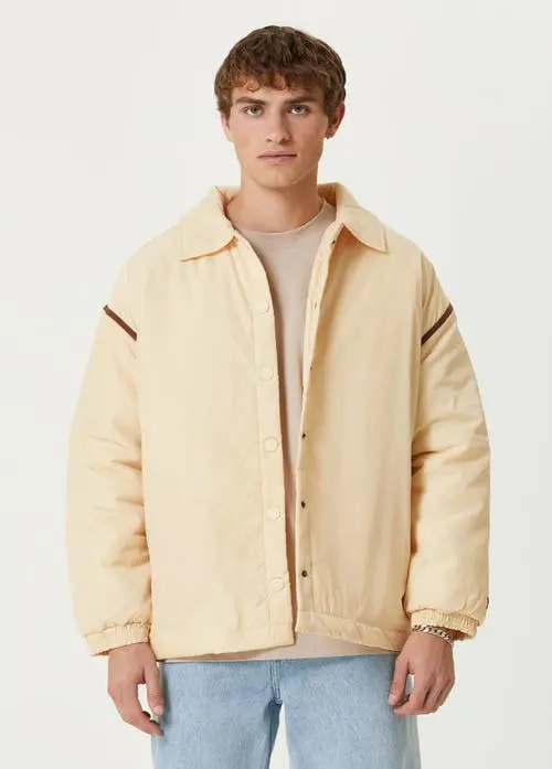 PCFG Oversized Puffer Coat With Contrast Tape Detail - Beige