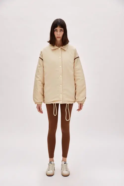 PCFG Oversized Puffer Coat With Contrast Tape Detail - Beige