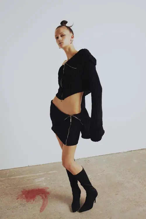 PCFG Cashmere Blend Knit Crop Top - Black