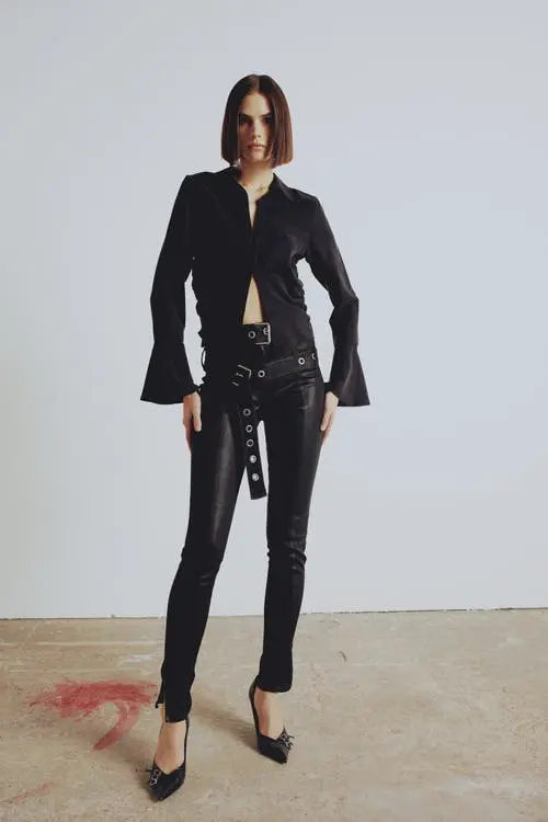 PCFG Belted Skinny Denim Pants - Black