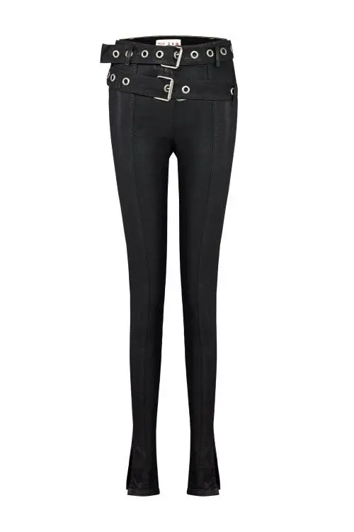 PCFG High-waist Double-belted Skinny Denim Pants