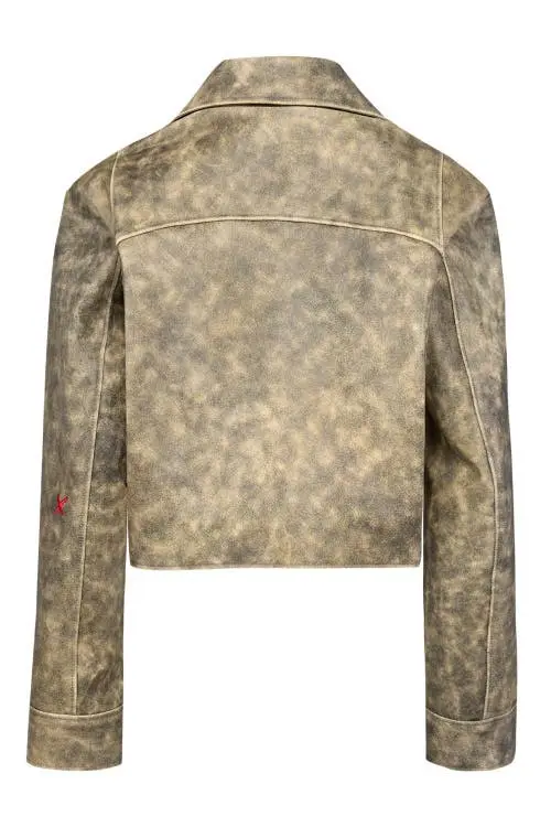 PCFG Two-tone Leather Crop Jacket - Grey