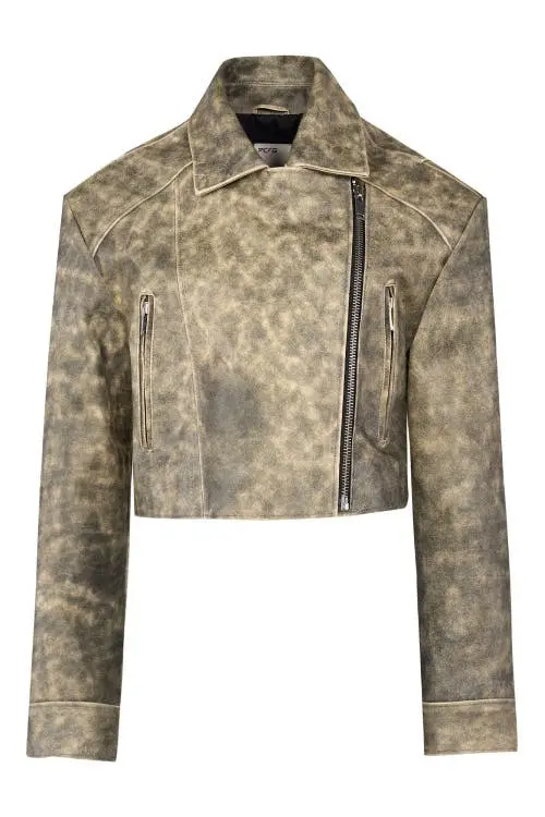 PCFG Two-tone Leather Crop Jacket - Grey