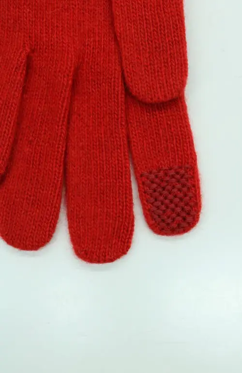 Portolano Cashmere Tech Gloves With Leather Fringe - Fire Red