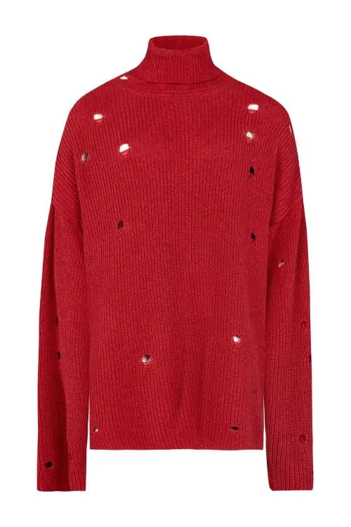 PCFG Distressed High Neck Cashmere Blend Sweater