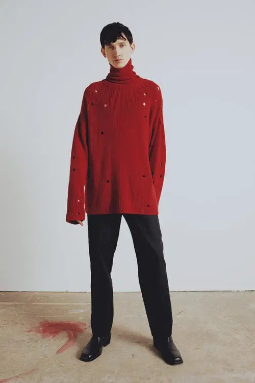 PCFG Distressed High Neck Cashmere Blend Sweater