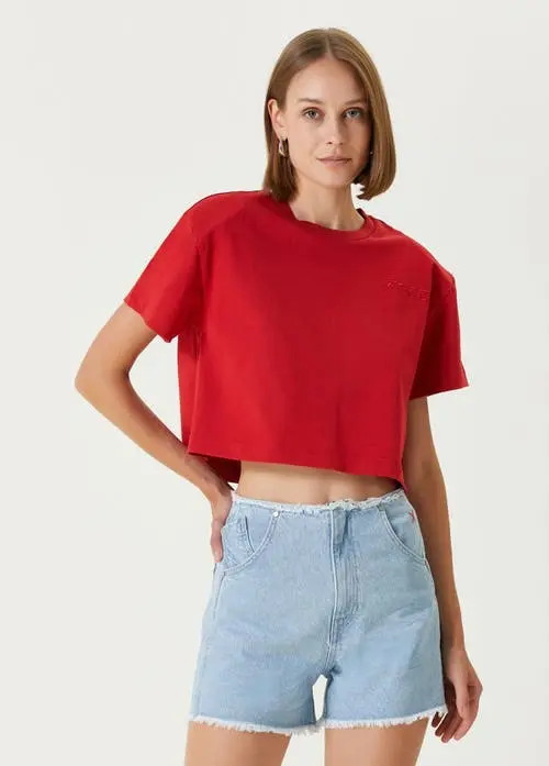 PCFG Cotton Shoulder Padded Cropped T-shirt
