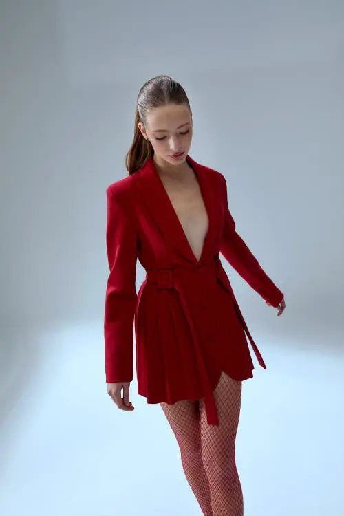 PCFG Wool Blend Jacket Dress - Red