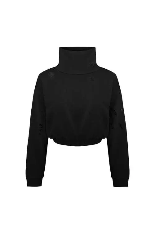 PCFG Cotton Destroyed High Neck Sweat - Black
