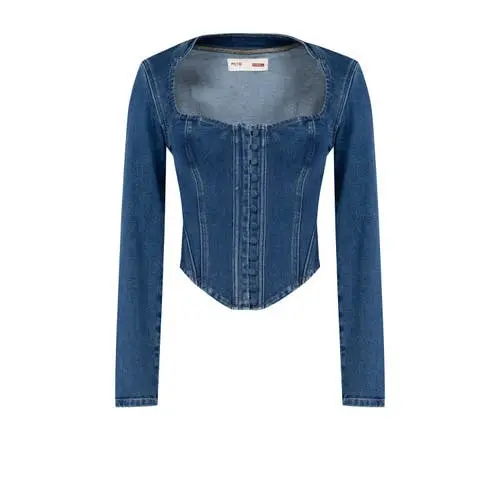 PCFG Corset Denim Top With Square Neckline