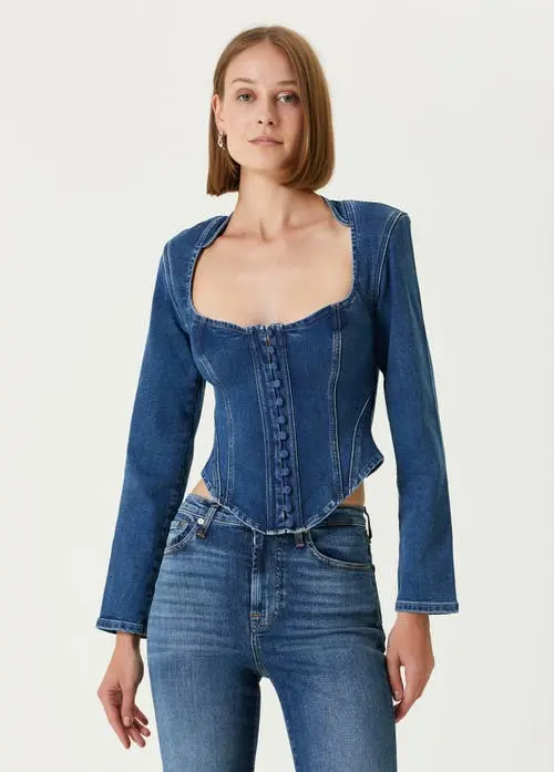 PCFG Corset Denim Top With Square Neckline
