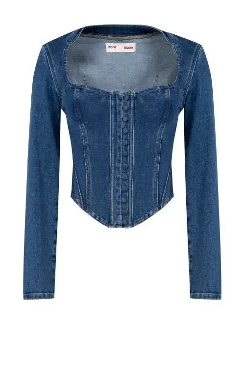 PCFG Corset Denim Top With Square Neckline