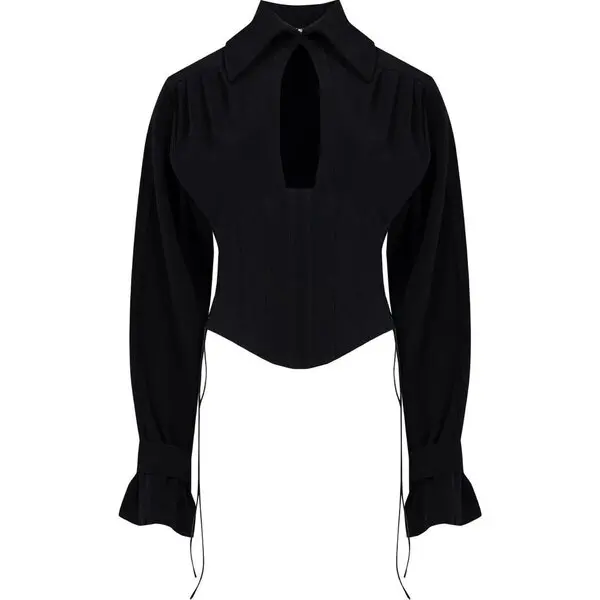 PCFG Wool Blend Corset Blouse - Black