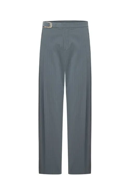 PCFG Cotton Blend Striped Woven Belted Pants - Grey