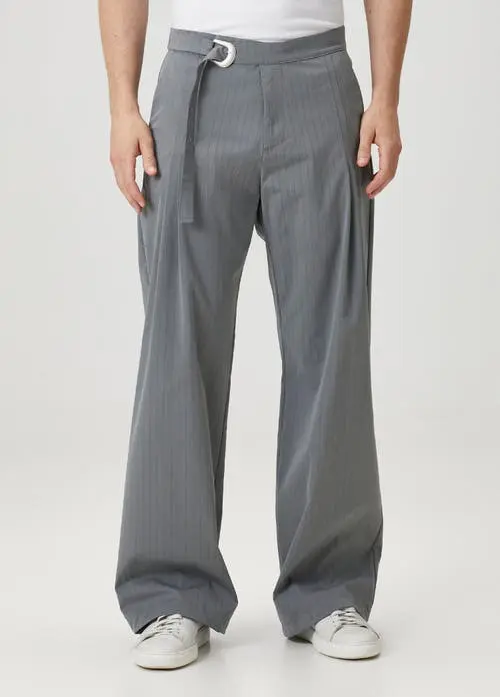 PCFG Cotton Blend Striped Woven Belted Pants